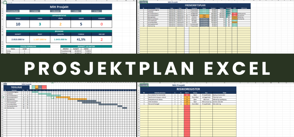 Prosjektplan Excel – Profesjonell mal med Gantt, HMS og mer - ExcelFlyt